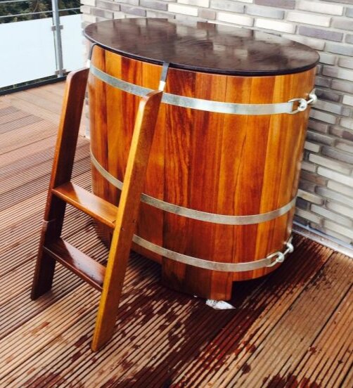Sauna Tauchbecken Lignum 110 x 77 cm Kambalaholz Edelstahl - Schwimmb ...